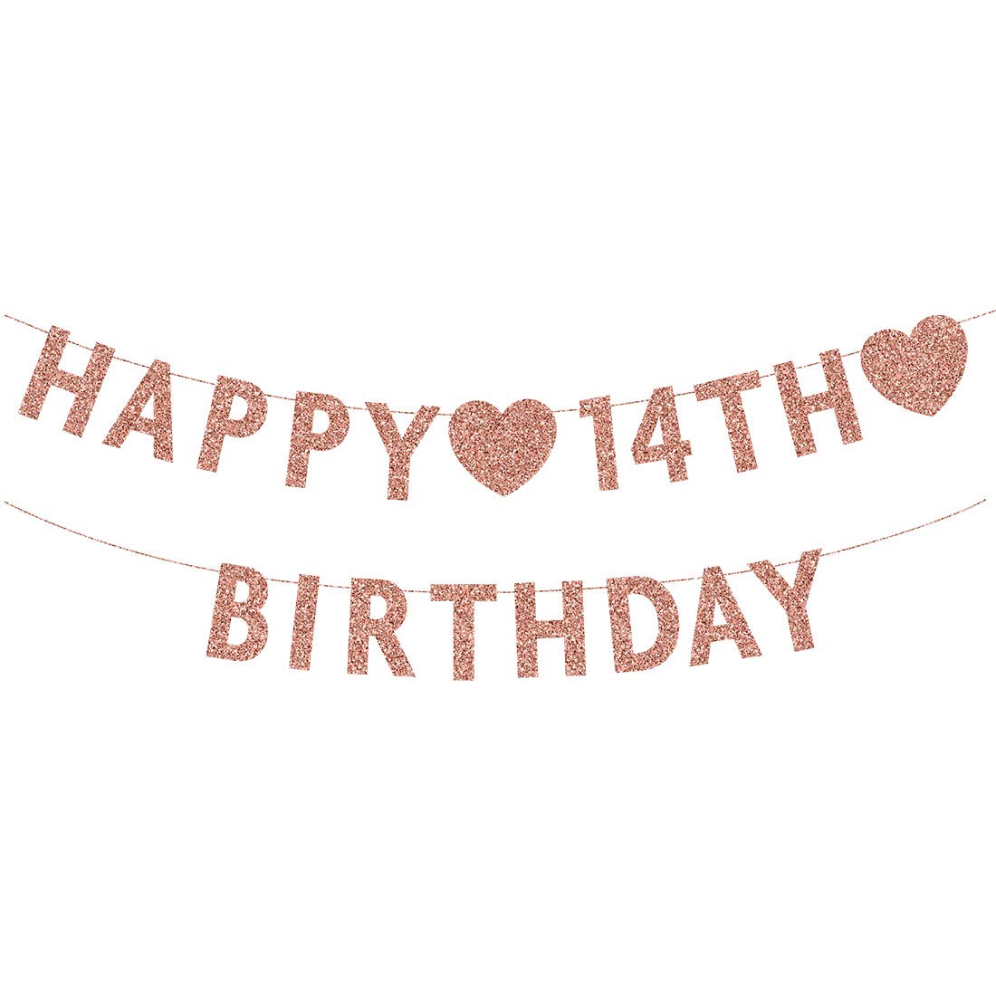 Rose Gold 14th Birthday Banner, Glitter Happy 14 Years Old Boy or Girl Party Decorations, Supplies