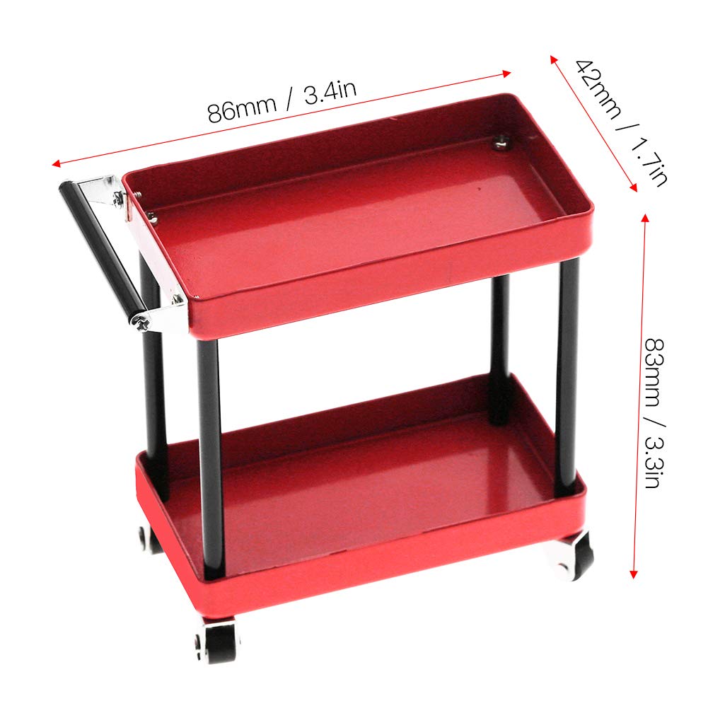 VGEBY Tools Trolley Kit, 2 Tier Tools Storage Trolley Mobile Workshop Garage Repair RC Accessories for 1/8 1/10 1/12 1/16 Scale Model Large Size(Red) Figlot Rc 1/87 Scale Grease