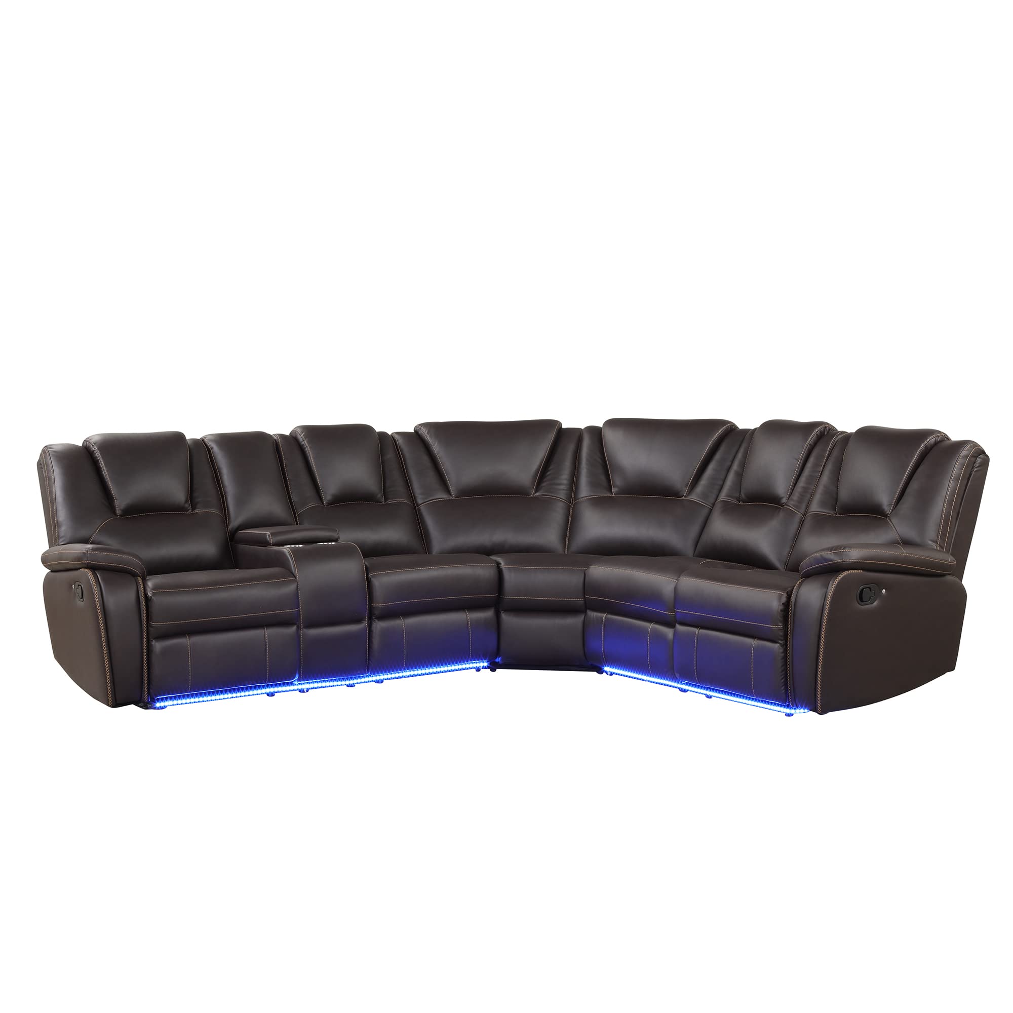 Manual Reclining Sectional Sofa Set with LED Strips, PU Recliner Couch with 2 Cup Holders and Storage for Living Room