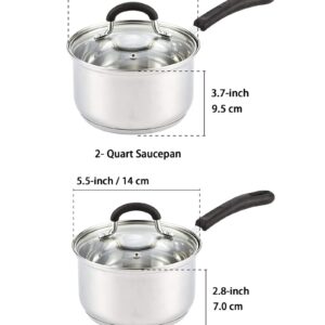 Cook N Home Professional Stainless Steel Saucepan with Lid, 1 and 2 Quarts, Silver