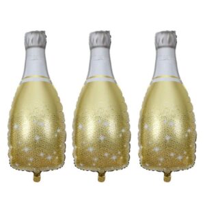 horuius champagne bottle mylar foil balloons birthday engagement bachelorette party bridal shower wedding celebration anniversary decorations 3pcs (gold)