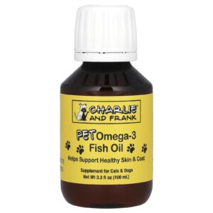 charlie & frank, pet omega-3 fish oil, for cats & dogs, supports healthy skin & coat, 3.3 fl oz (100 ml)