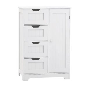 rasoo bathroom storage cabinet white freestanding floor storage cupboard adjustable shelf with 4 drawers and 1 door