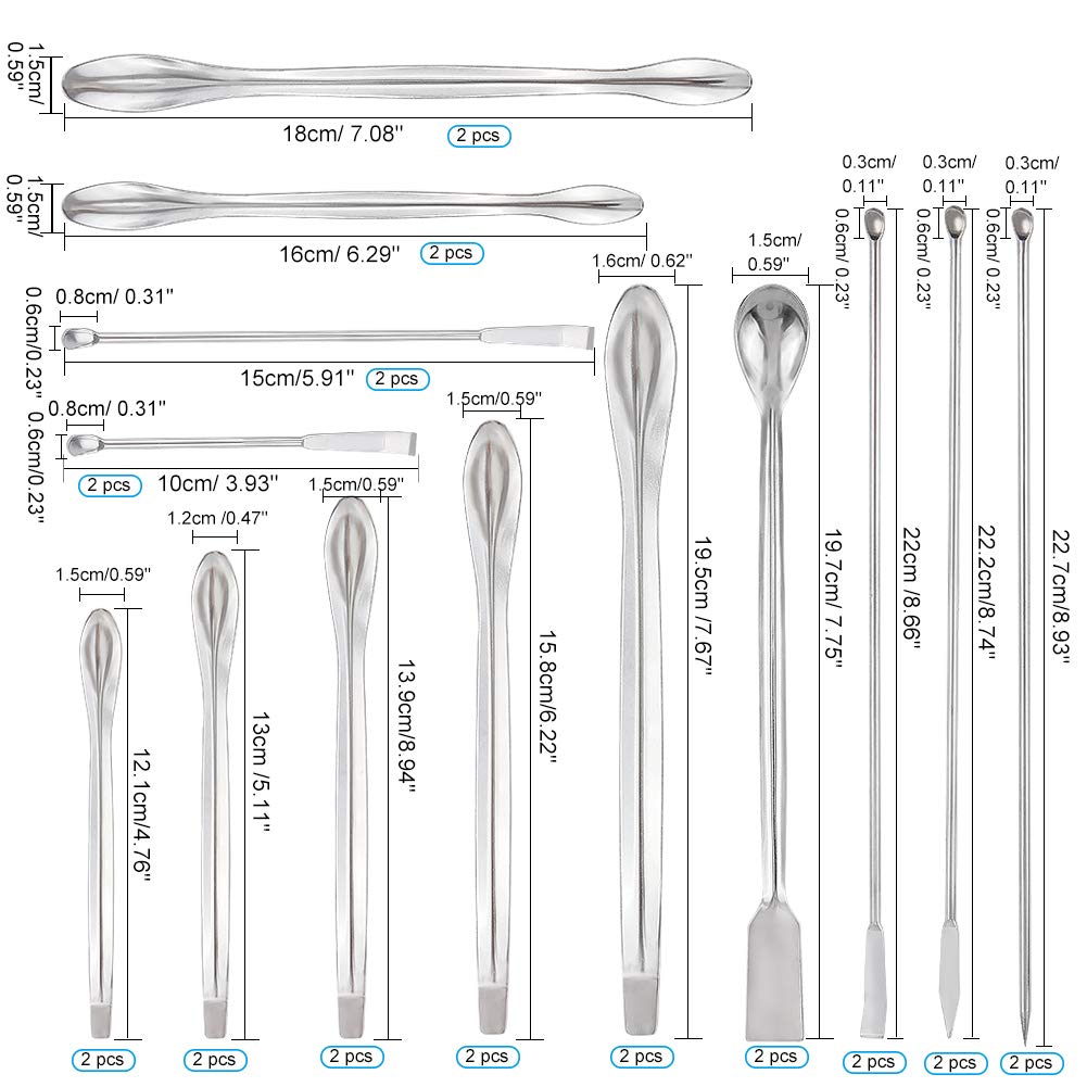 OLYCRAFT 26PCS Stainless Steel Lab Measuring Spatula Set, Micro Lab Scoop/Spoon Mixing Spatula for Gel Cap Filler, Capsule Filler,Laboratory Sampling Equipment