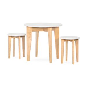 child craft geo table and stools set, includes table and 2 stools, fun geometric design, for kids ages 3-6 years (white/natural)