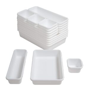 bycy 18 pcs white drawer organizers trays set drawer dividers for kitchen office bathroom, interlocking bin pack (18 pieces)