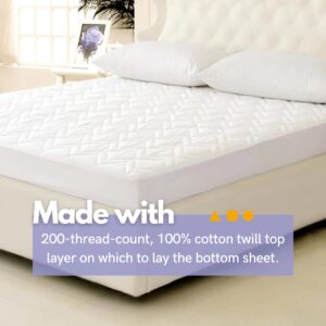 Down Etc | Hotel Waterproof Mattress Pad Lily Pads® | 100% Cotton Twill Diamond Quilted | Bed Protector with Fitted Skirt | King Size, White