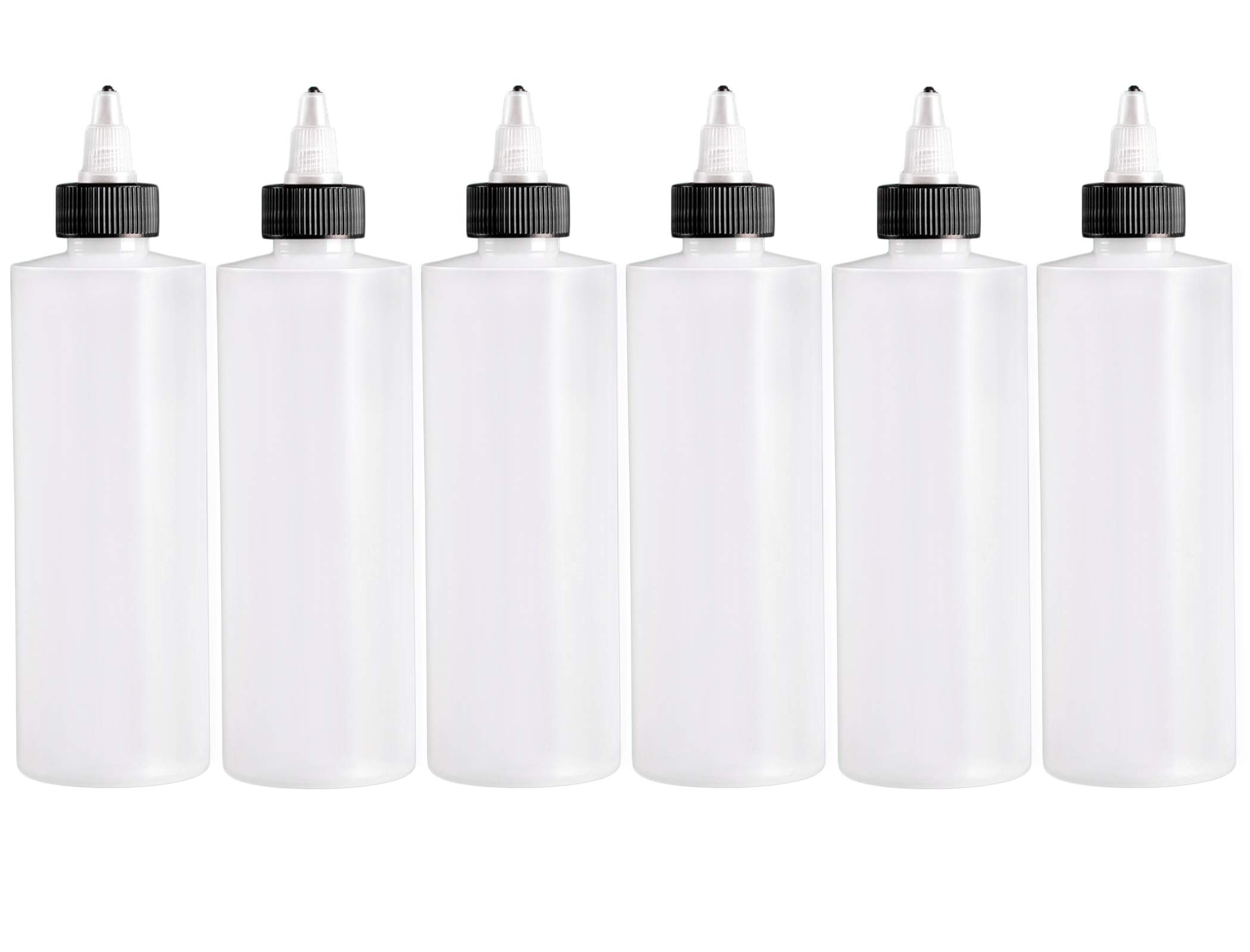 ljdeals 8 oz Plastic Squeeze Bottles, Natural Cylinder Bottles with Twist Caps, Pack of 6, BPA Free, Made in USA