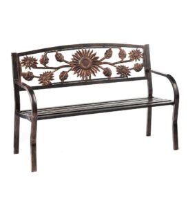 plow & hearth weatherproof outdoor bench | holds up to 300 lbs | garden patio porch park deck | metal | bronze