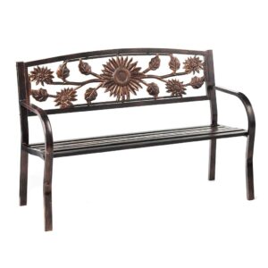 Plow & Hearth Weatherproof Outdoor Bench | Holds Up to 300 lbs | Garden Patio Porch Park Deck | Metal | Bronze