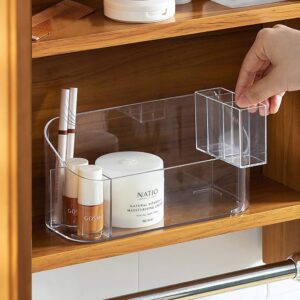 Acrylic Makeup Cosmetic Organizer Countertop Cute Small Clear Vanity Dresser Bathroom Corner Beauty Skincare Lotion Organizer Box Storage Tray Holder Tray