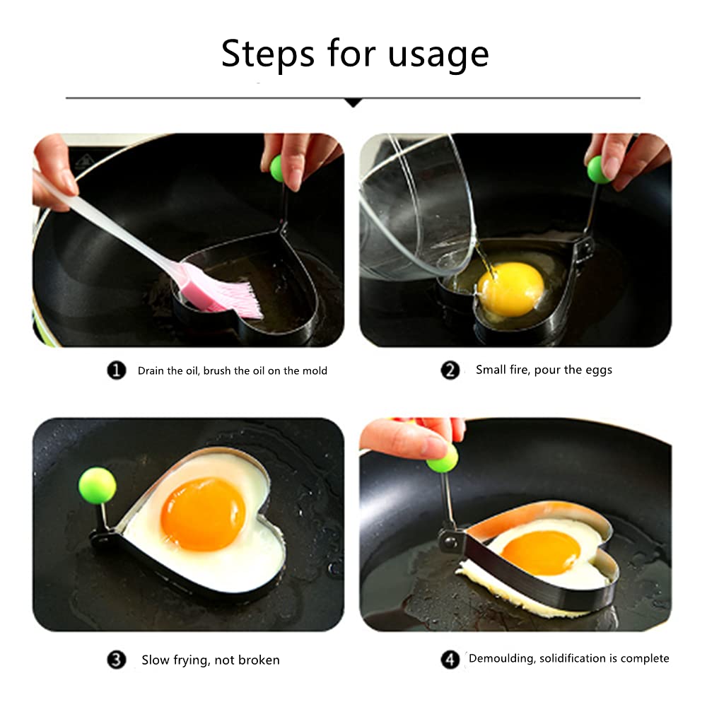 BRYHZKCM 5 PCS Egg Ring Pancake Mold Creative Stainless Steel Omelette Cooking Mold Non-Stick Kitchen Cooking Tools