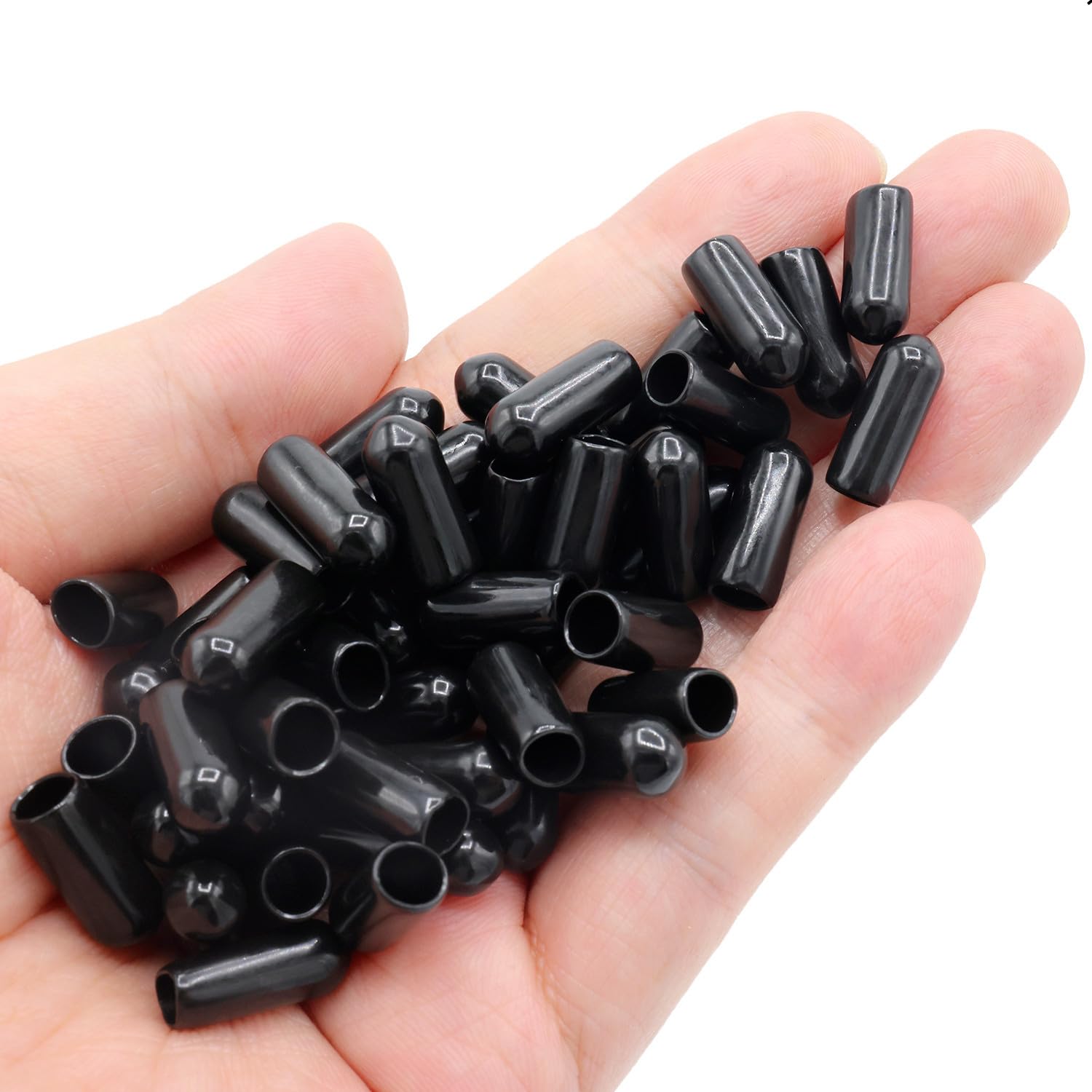 50pcs Screw Thread Protectors 2mm ID Rubber Round End Cap Cover Flexible Tube Caps Tubing Tip, 15 mm Long (Black，Inner Dia 2mm)