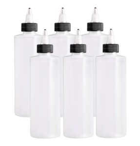 ljdeals 8 oz plastic squeeze bottles, natural cylinder bottles with twist caps, pack of 6, bpa free, made in usa