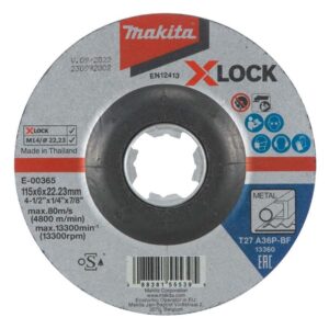 makita e-00424 x-lock 4-1/2" x 1/4" x 7/8" type 27 general purpose 36 grit metal abrasive grinding wheel