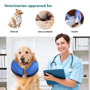 E-KOMG Dog Cone After Surgery, Protective Inflatable Collar, Blow Up Dog Collar, Pet Recovery Collar for Dogs and Cats Soft (Large(12"-18"), Blue)