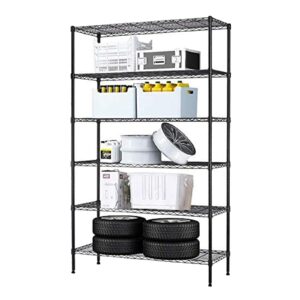 6 tier wire shelving unit wire shelves, nsf heavy duty height adjustable storage wire shelf shelving rack with feet leveler garage rack kitchen rack office rack commercial shelving (black 42x16x72)