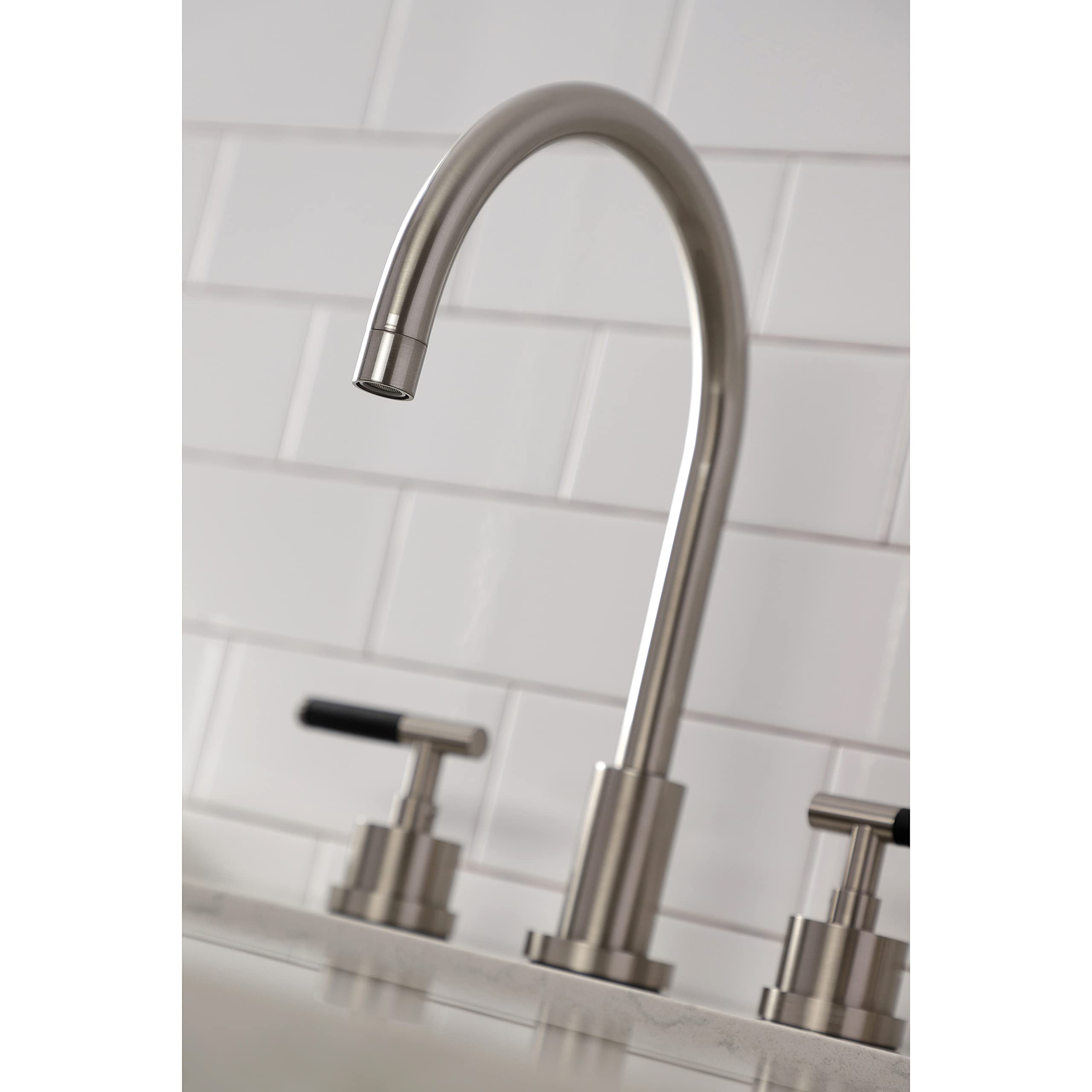 Kingston Brass KS8728CKL Kaiser Widespread Kitchen Faucet with Plastic Sprayer, Brushed Nickel