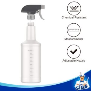 MR.SIGA 24 oz Empty Plastic Spray Bottles for Cleaning Solutions, Heavy Duty Household Reusable Spray Bottles with Measurements and Adjustable Leak Proof Nozzle, 3 Pack