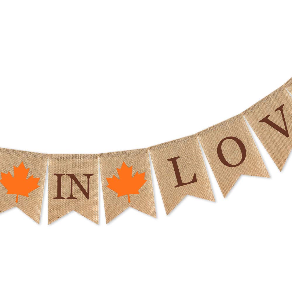 SWYOUN Burlap Fall in Love Banner with Maple Leaf Sign Fall Autumn Wedding Garland Supplies Engagement Bridal Shower Decoration