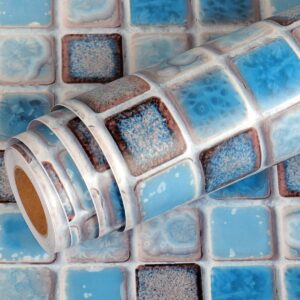 livelynine waterproof wallpaper for bathroom shower wall decorative contact paper self adhesive for furniture stickers kitchen backsplash tiles peel and stick counter removable blue mosaic 15.8"x78.8"