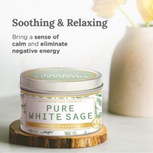 Manifestation Candle Long Lasting Pure White Sage Scented Candle | 6 Oz - 35 Hour Burn | All Natural Soy Wax Smudge Candle for House Energy Cleansing, Positive Vibes & Manifestation