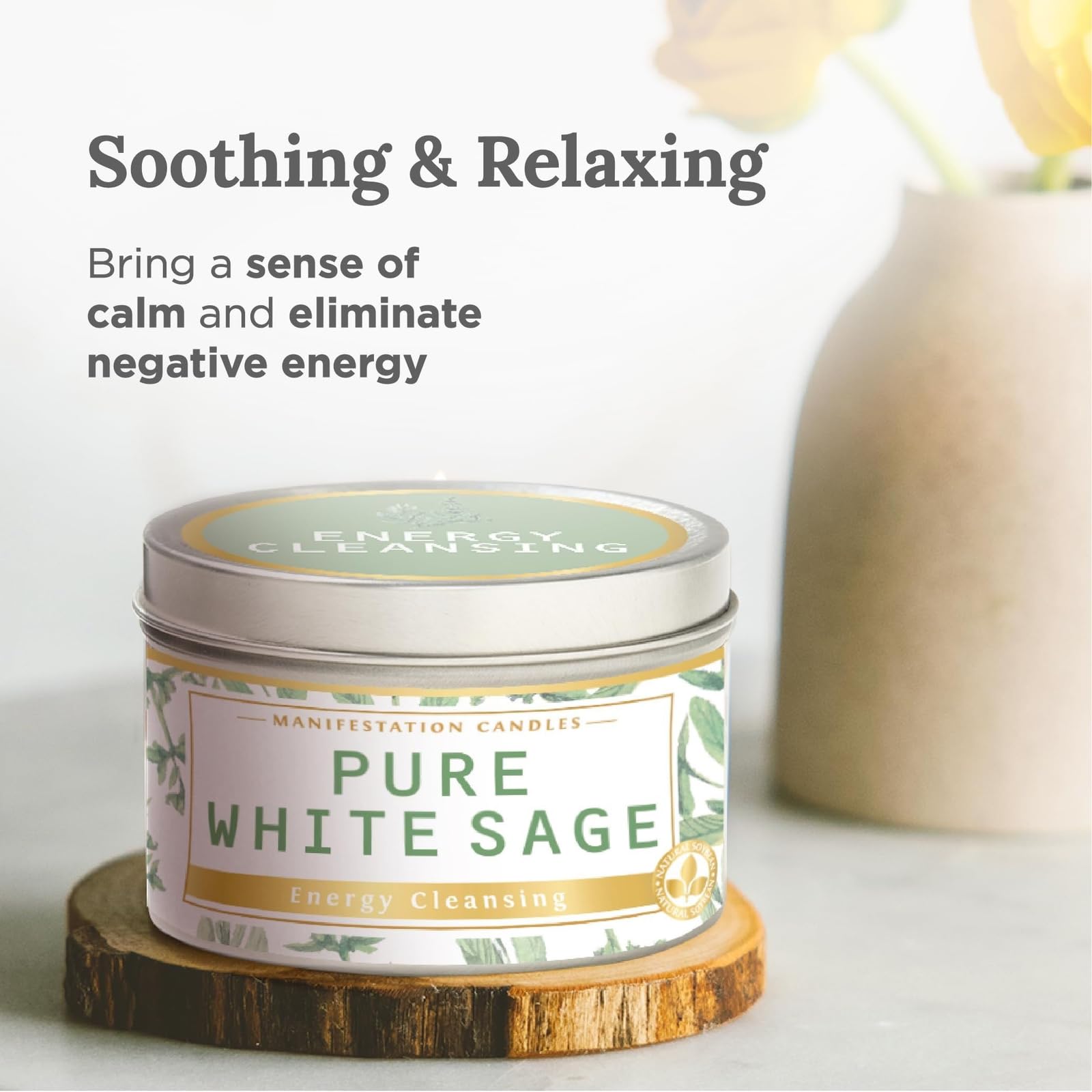 Manifestation Candle Long Lasting Pure White Sage Scented Candle | 6 Oz - 35 Hour Burn | All Natural Soy Wax Smudge Candle for House Energy Cleansing, Positive Vibes & Manifestation