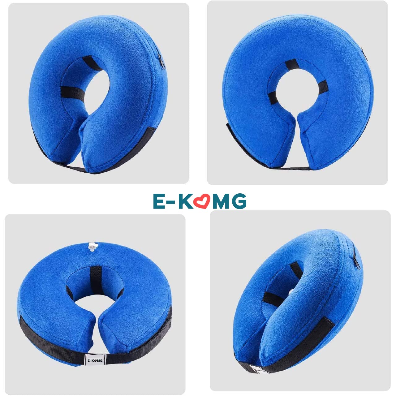 E-KOMG Dog Cone After Surgery, Protective Inflatable Collar, Blow Up Dog Collar, Pet Recovery Collar for Dogs and Cats Soft (Large(12"-18"), Blue)