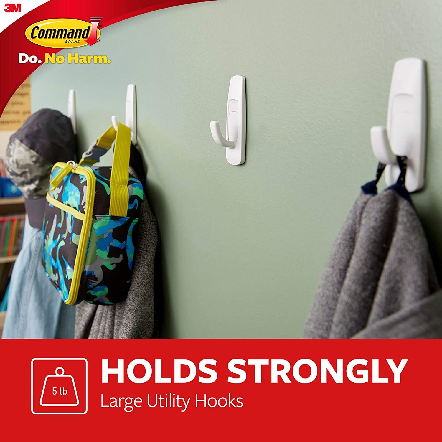 3M Claw Drywall Picture Hangers Holds 45 lb. & Command Large Utility Hooks, 7-Hooks, 12-Strips