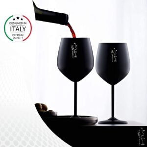 Gusto Nostro Stainless Steel Wine Glass - 18 oz - Unbreakable Black Wine Glasses for Travel, Camping and Pool - Fancy, Unique and Cool Portable Metal Wine Glass for Outdoor Events, Picnics (Set of 2)