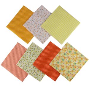 jukway 7pcs different patterns printed cotton fabric squares 50 cm x 50 cm handmade craft cloths bundle for sewing patchwork, quilting, diy scrapbooking tissue (yellow)