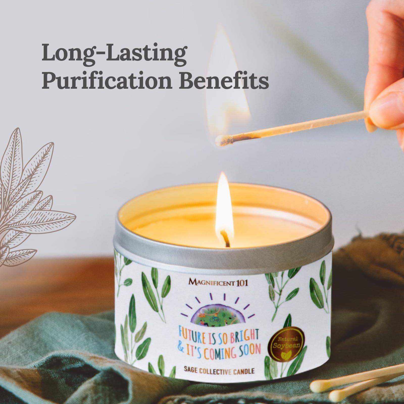 Magnificent 101 Long Lasting Pure White Sage Collective Candle | 6 Oz - 35 Hour Burn | Soy Wax Candle For House Energy Cleansing & Manifestation | Future Is So Bright & It's Coming Soon