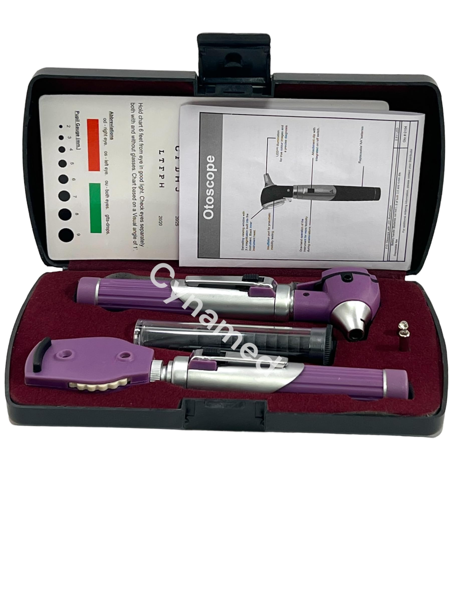 Premium Double Handle Otoscope Set -Otoscope/Great for School -Cynamed (PURPLE)