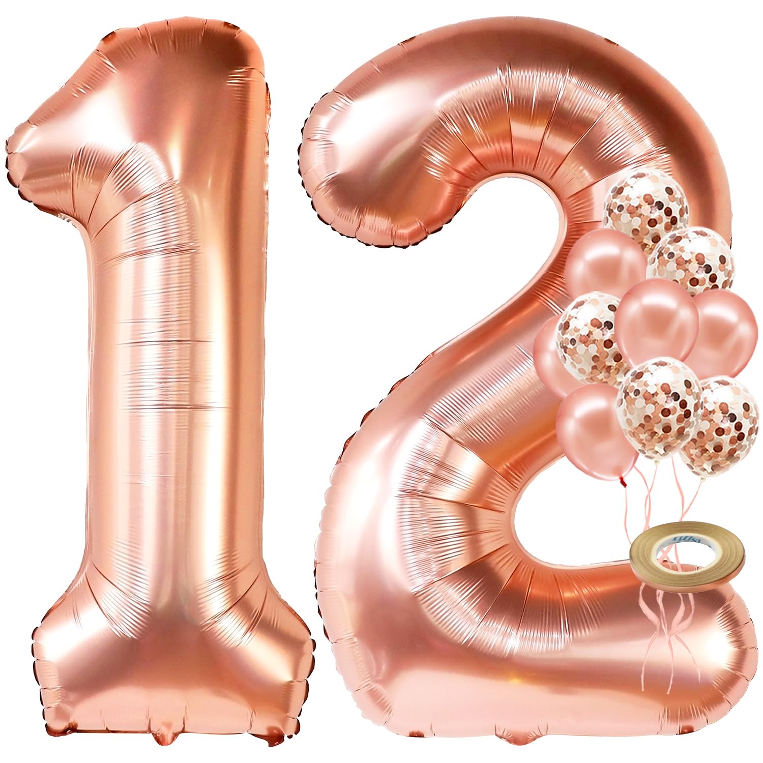 KatchOn, Rose Gold 12 Balloon Number - Huge 40 Inch | 12th Birthday Decorations for Girls | 12th Birthday Balloons, Confetti Balloons | 12 Birthday Balloon for Girls | Number 12 Balloons for Birthdays