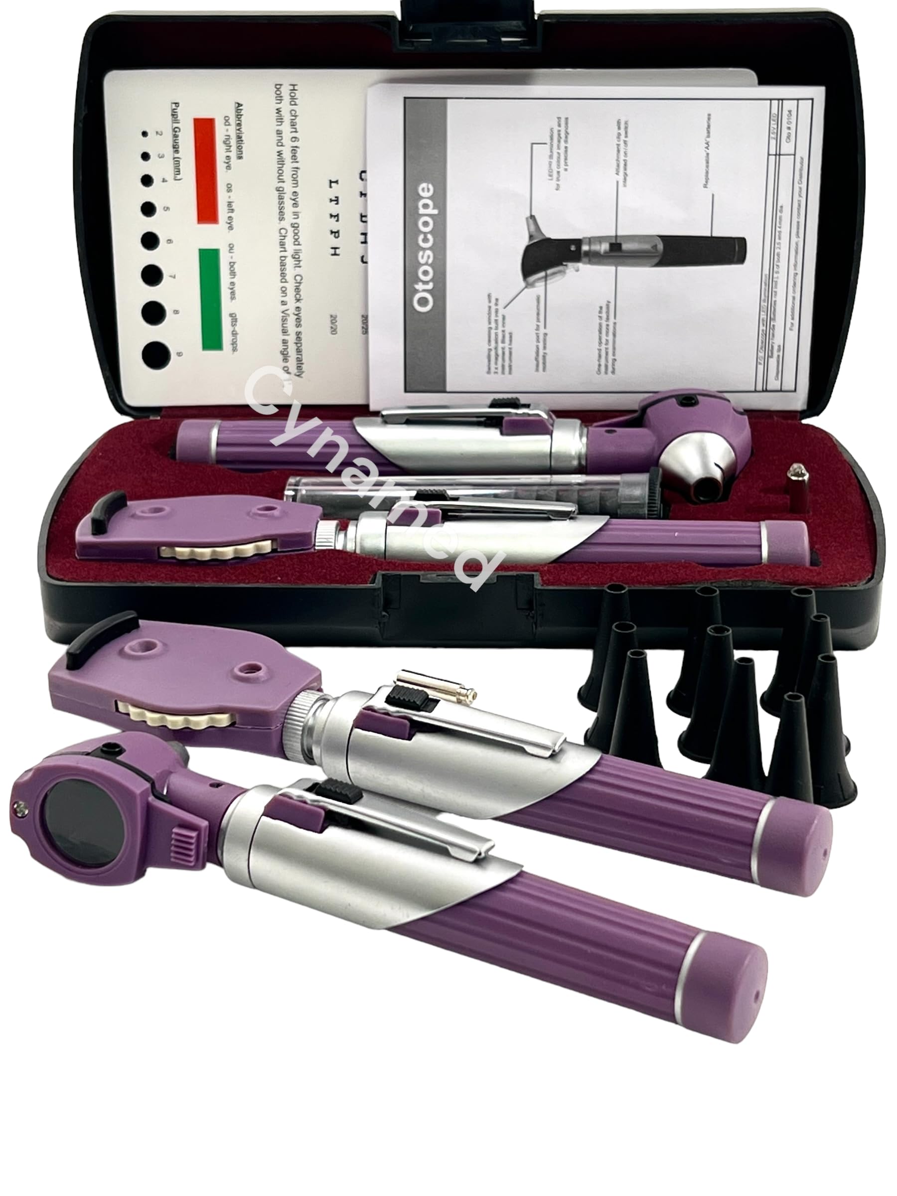 Premium Double Handle Otoscope Set -Otoscope/Great for School -Cynamed (PURPLE)