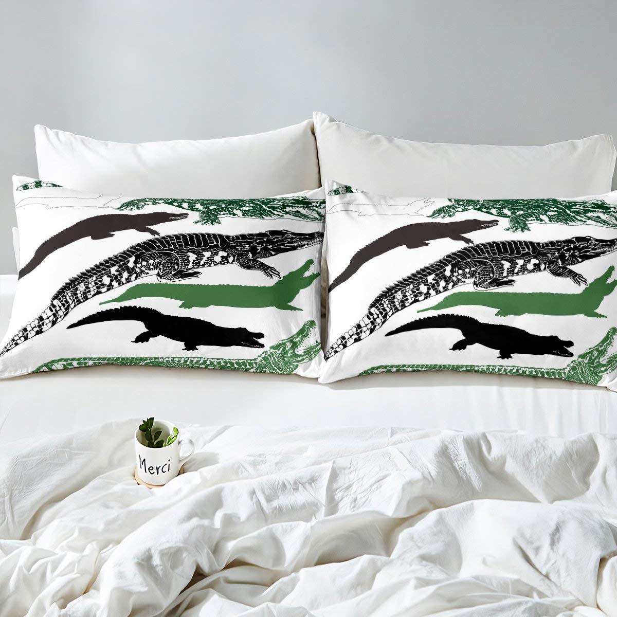 Erosebridal Crocodile Duvet Cover Kids Girls Boys Alligator Comforter Cover, Exotic Fauna Bedding Set for Children Boys Teens Crocodiles Wildlife Animal Quilt Cover Twin Size Decorative Room 2 Pcs