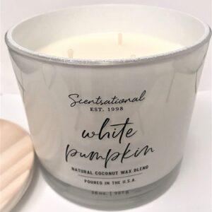 Natural Coconut + Beeswax Scented Candle White Pumpkin XL White Jar with Wooden Lid, 26 Oz.