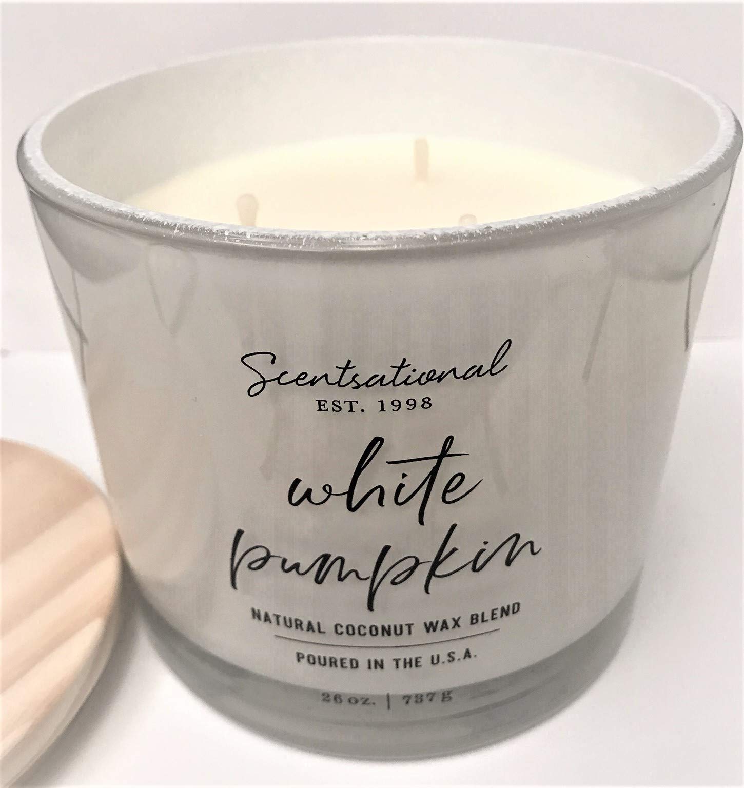 Natural Coconut + Beeswax Scented Candle White Pumpkin XL White Jar with Wooden Lid, 26 Oz.