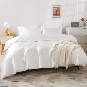 hodo home satin duvet cover queen size, 3 piece silk like comforter cover, ultra soft and breathable bedding set with zipper closure & corner ties