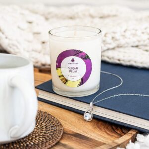 JewelScent Sugar Plum Signature 10z Candle and Jewelry with Surprise Pendant Inside | Made in USA | Parrafin Free | Natural Soy Blend | ECO Friendly Organic (Pendant)