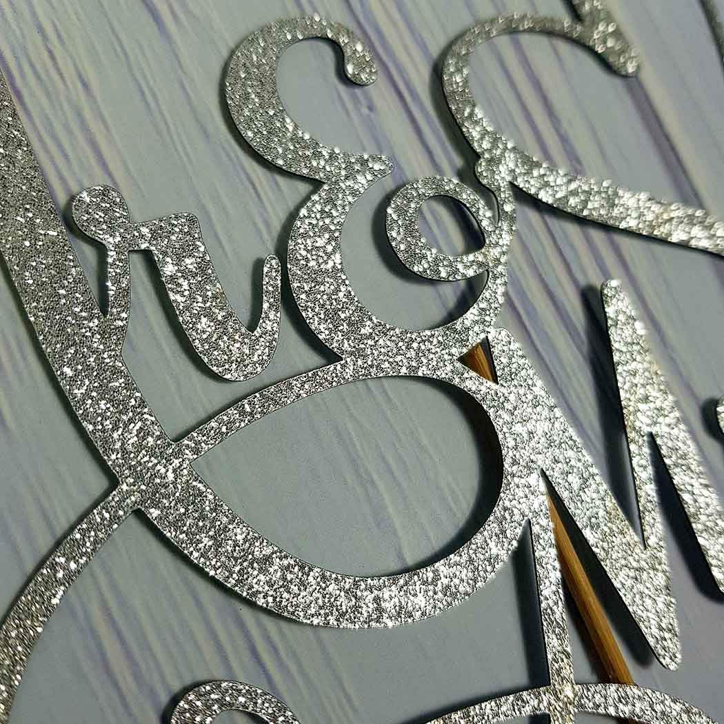 Mr and Mrs Cake Topper, Bride and Groom Sign Wedding, Engagement Cake Toppers Decorations, Double-faced Silver Glitter