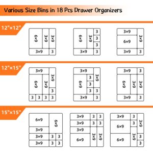 BYCY 18 Pcs White Drawer Organizers Trays Set Drawer Dividers for Kitchen Office Bathroom, Interlocking Bin Pack (18 Pieces)