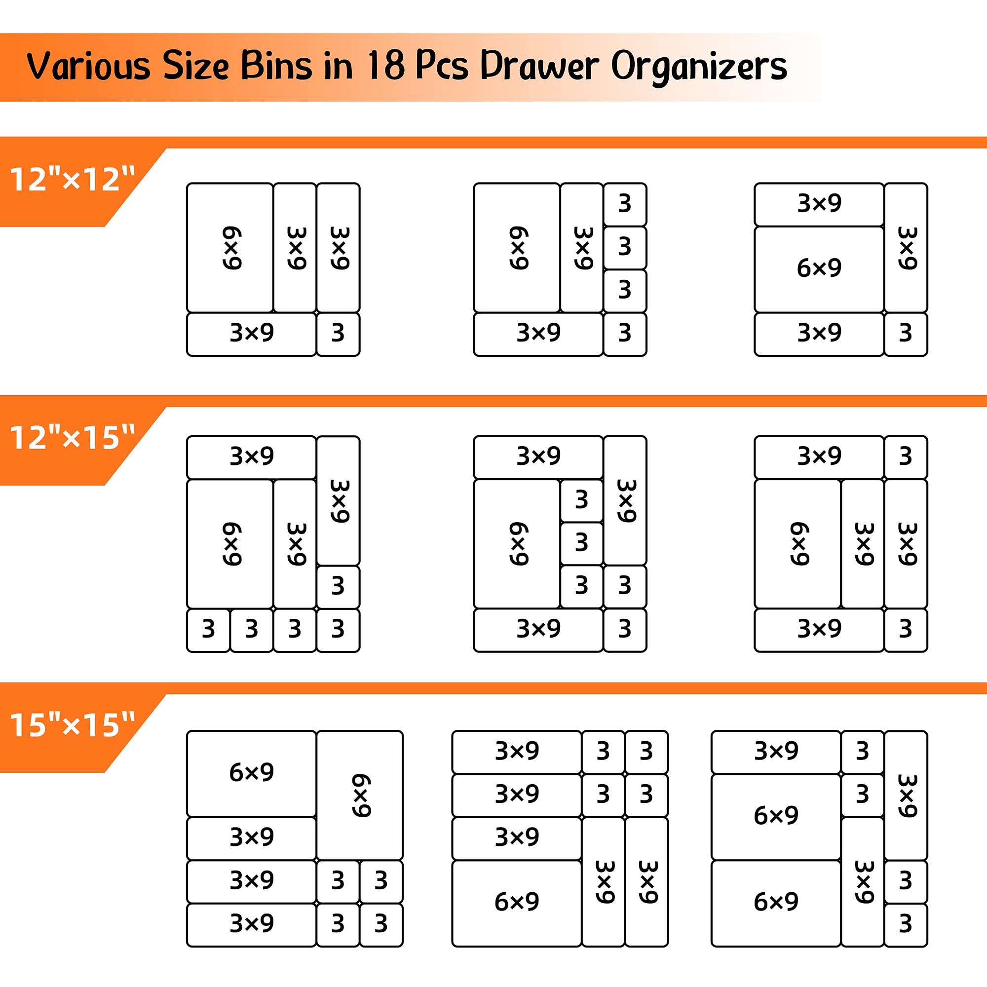 BYCY 18 Pcs White Drawer Organizers Trays Set Drawer Dividers for Kitchen Office Bathroom, Interlocking Bin Pack (18 Pieces)