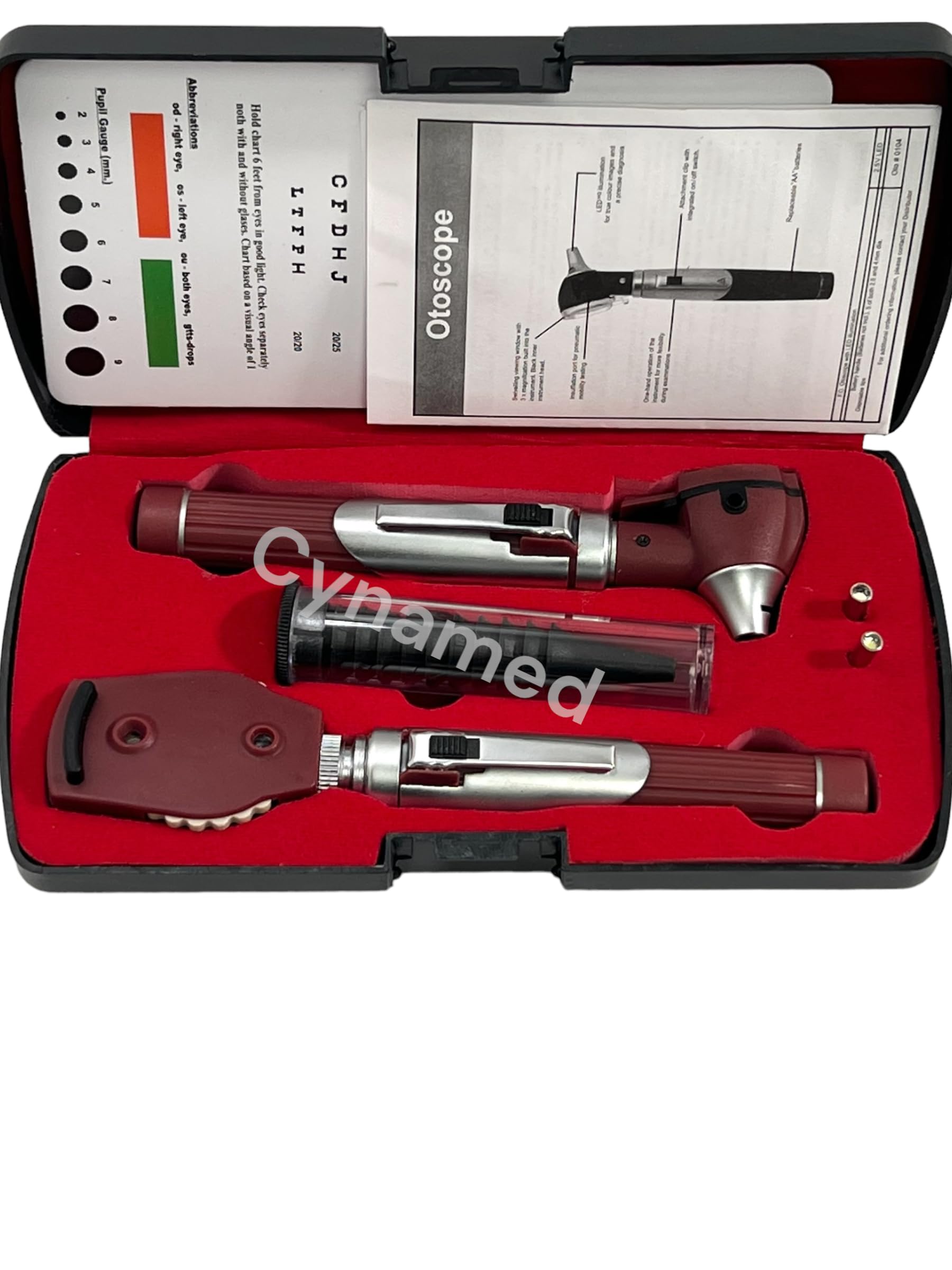 Premium Double Handle Otoscope Set -Otoscope/Great for School -Cynamed (BURGUNDY)