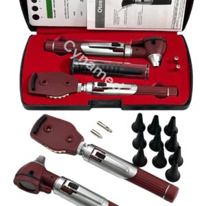 Premium Double Handle Otoscope Set -Otoscope/Great for School -Cynamed (BURGUNDY)