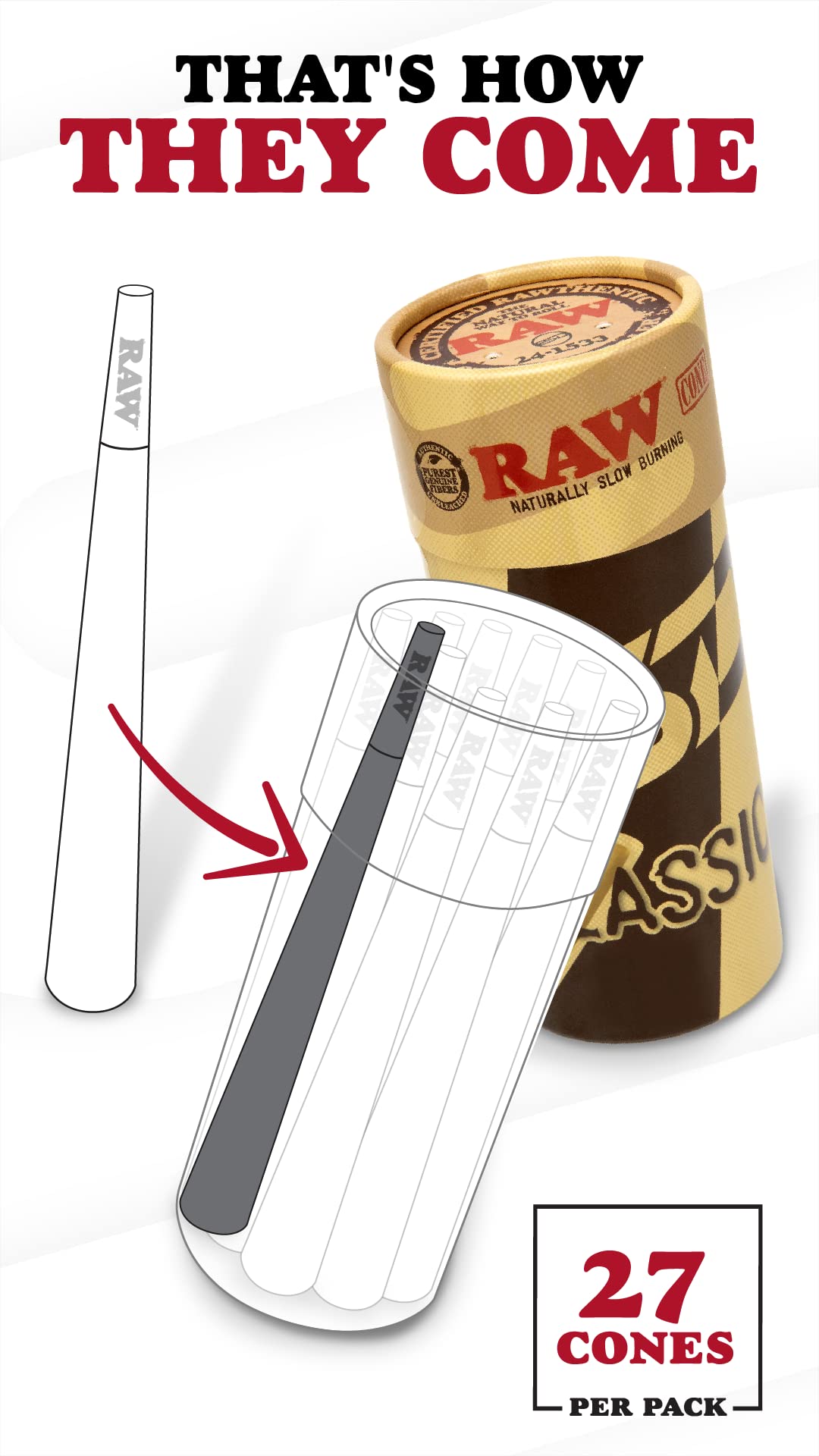 RAW Peacemaker Cones Classic | 27 Pack | Larger than King Size - All Natural Vegan Friendly and Pre Rolled for Convenience