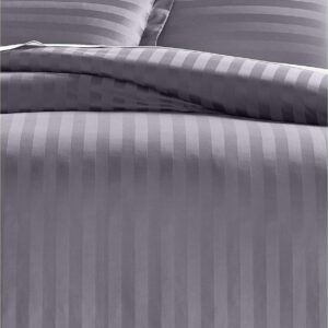 Charter Club Damask Stripe 550 Thread Count Supima Cotton 3 Piece Full / Queen Duvet Cover Set Granite