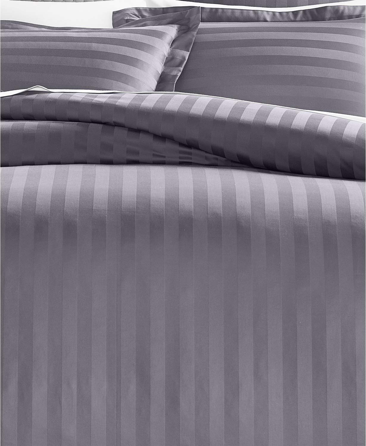 Charter Club Damask Stripe 550 Thread Count Supima Cotton 3 Piece Full / Queen Duvet Cover Set Granite