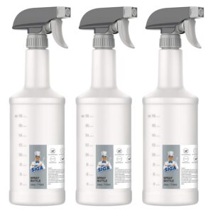 mr.siga 24 oz empty plastic spray bottles for cleaning solutions, heavy duty household reusable spray bottles with measurements and adjustable leak proof nozzle, 3 pack