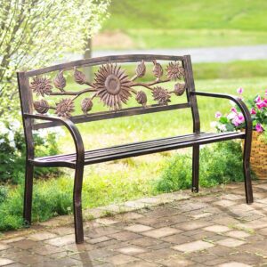 Plow & Hearth Weatherproof Outdoor Bench | Holds Up to 300 lbs | Garden Patio Porch Park Deck | Metal | Bronze